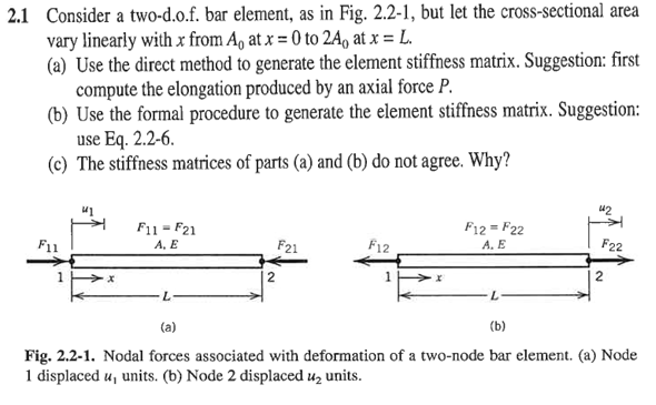 Solved Consider a two-d.o.f. bar element, as in Fig. 2.2-1, | Chegg.com