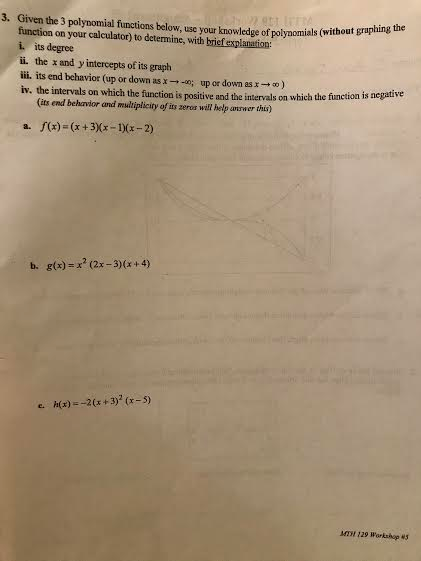 Solved 3. Given the 3 polynomiai functions below, use your | Chegg.com