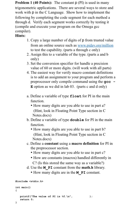 Solved The constant p (PI) is used in many trigonometric | Chegg.com