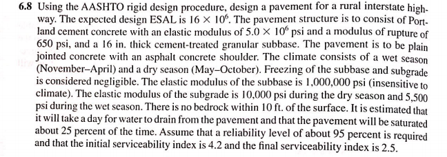 Solved 6.8 Using the AASHTO rigid design procedure, design a | Chegg.com