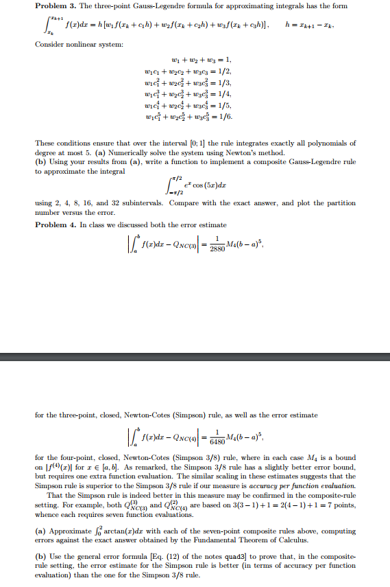 Problem 3. The three-point Gauss-Legendre formula for | Chegg.com