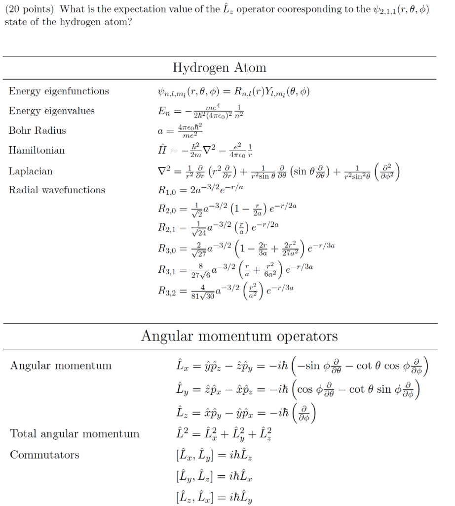Solved 20 Points What Is The Expectation Value Of The L