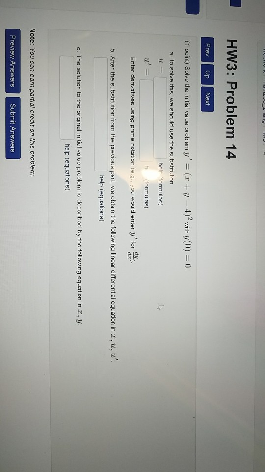 Solved HW3: Problem 14 Prev Up Next (1 point) Solve the | Chegg.com