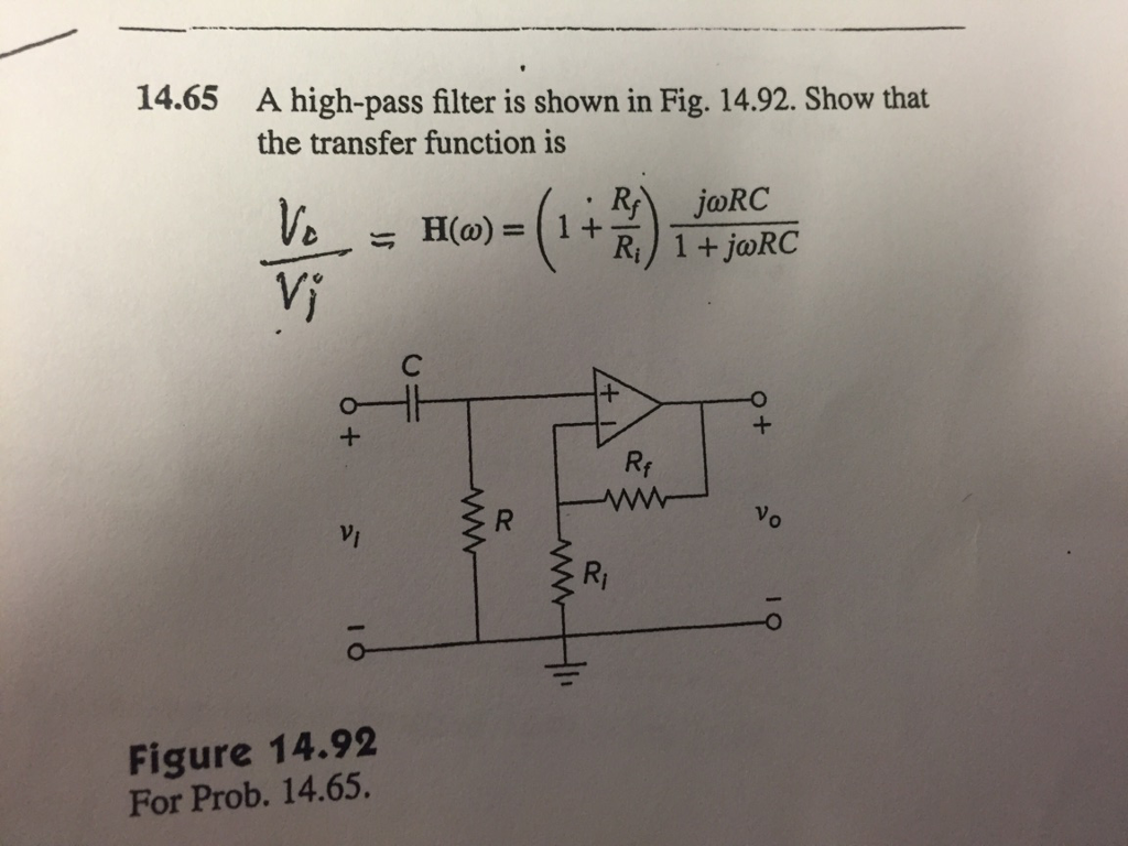 Solved A high-pass filter is shown in Fig. 14.92. Show the | Chegg.com