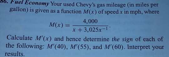 Solved b. Fuel Economy Your used Chevy's gas mileage (in | Chegg.com