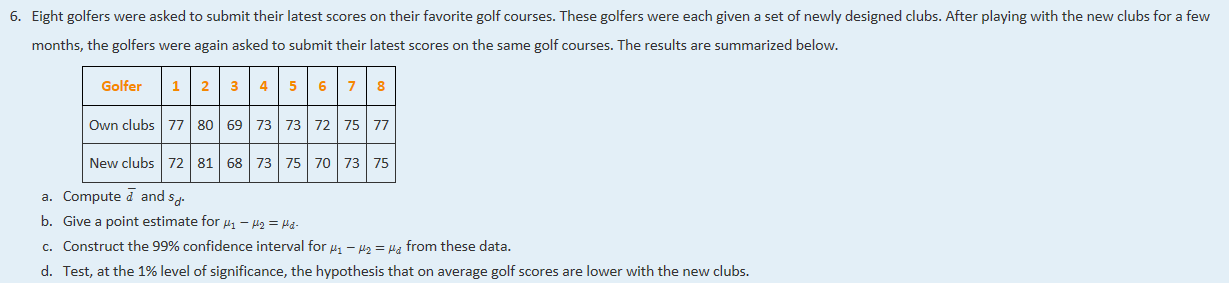 Solved Eight golfers were asked to submit their latest | Chegg.com