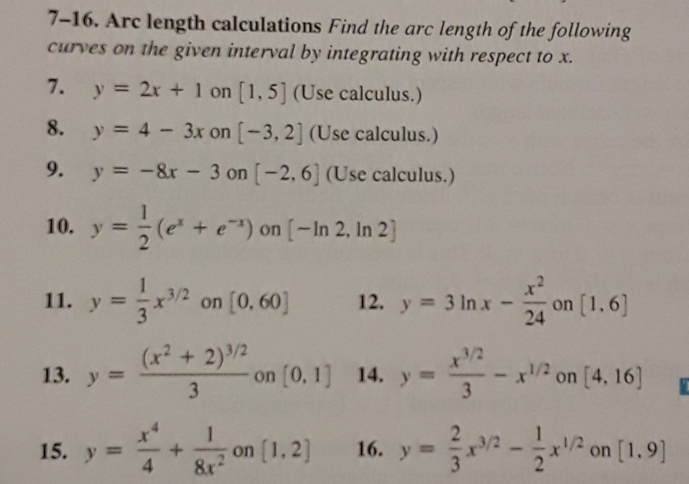 Solved Arc length calculations Find the arc length of the | Chegg.com