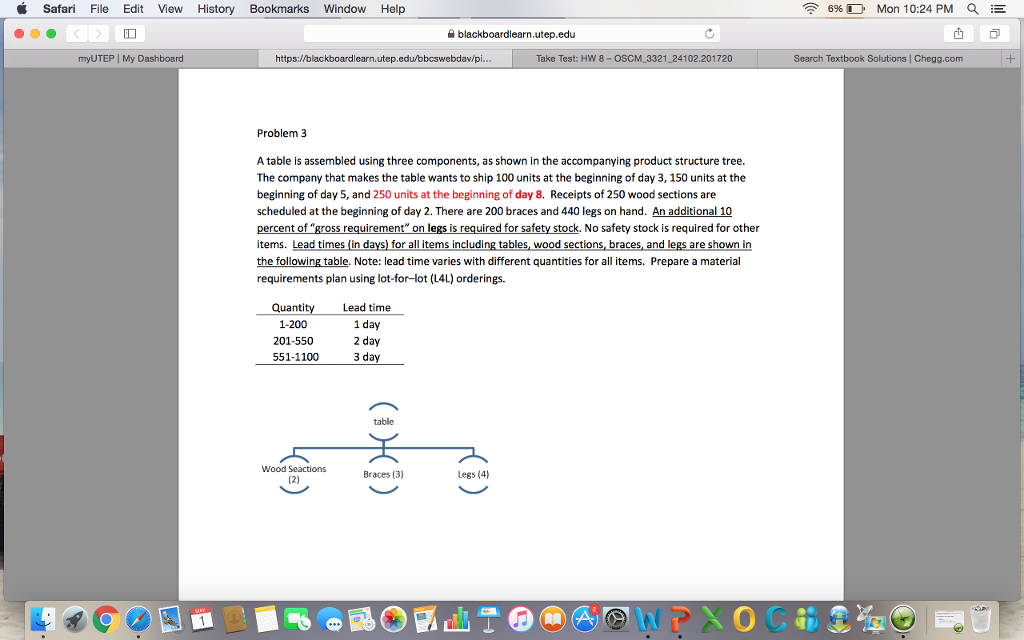 Solved A table is assembled using three components, as shown | Chegg.com