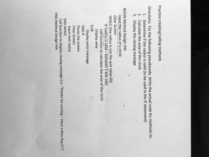 Solved For the following pseudocode, Write the actual code | Chegg.com