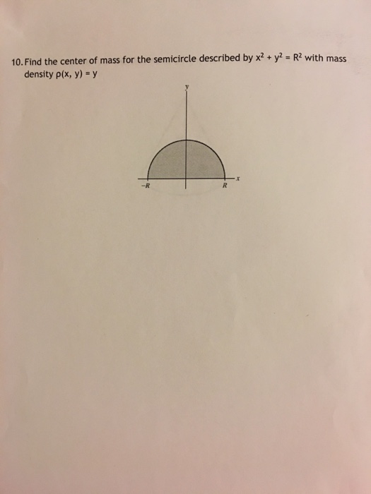 Solved Find the center of mass for the semicircle described | Chegg.com