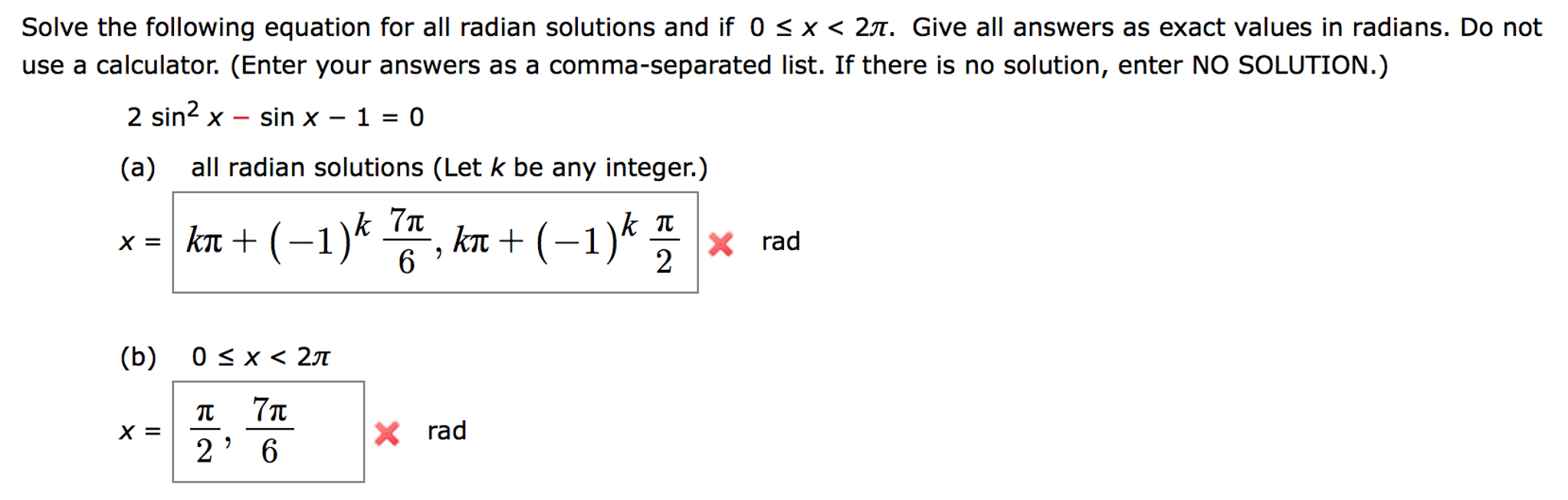 Solved Solve the following equation for all radian solutions | Chegg.com