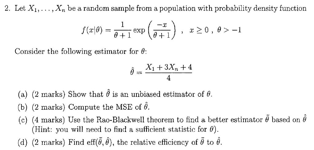 2. Let X1,. .,Xn be a random sample from a population | Chegg.com