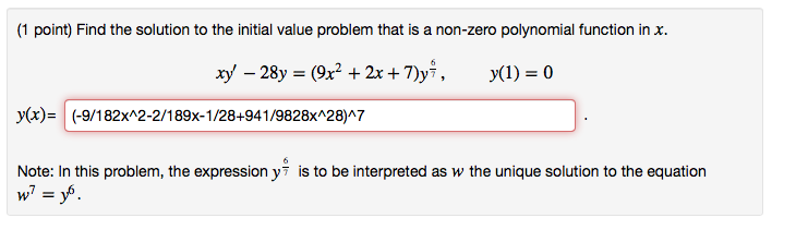 Solved (1 point) Find the solution to the initial value | Chegg.com