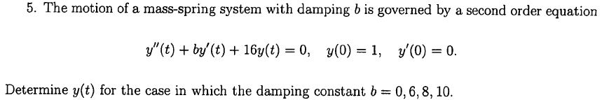 Solved The motion of a mass-spring system with damping b is | Chegg.com