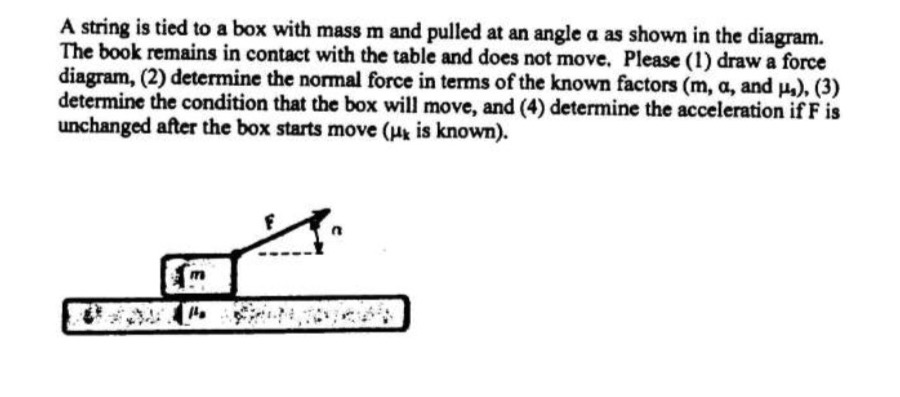 Solved A string is tied to a box with mass m and pulled at | Chegg.com