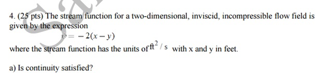 Solved The stream function for a two-dimensional, inviscid, | Chegg.com