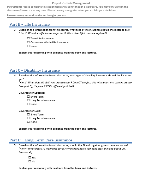 Project 7-Risk Management Instructions: Please | Chegg.com
