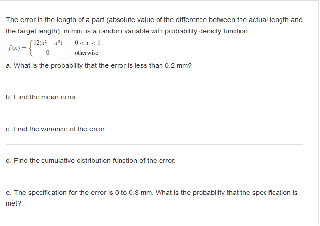 Solved The error in the length of a part (absolute value of | Chegg.com