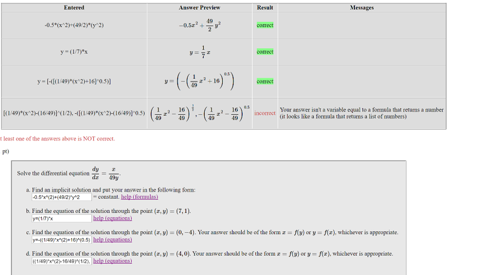 Solved Entered Answer Preview Result Messages 0.5(x2) (49 | Chegg.com
