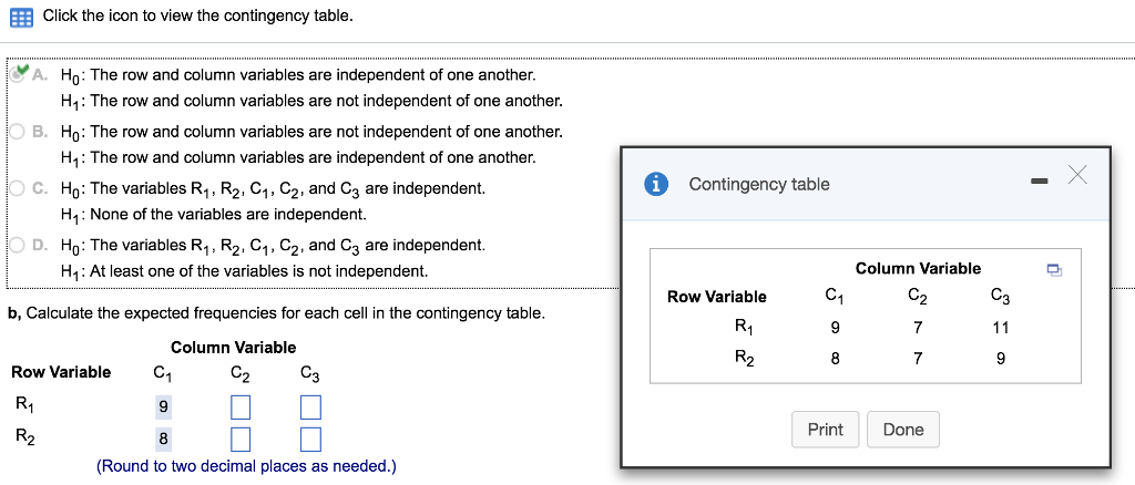 Solved EEB Click the icon to view the contingency table A. | Chegg.com