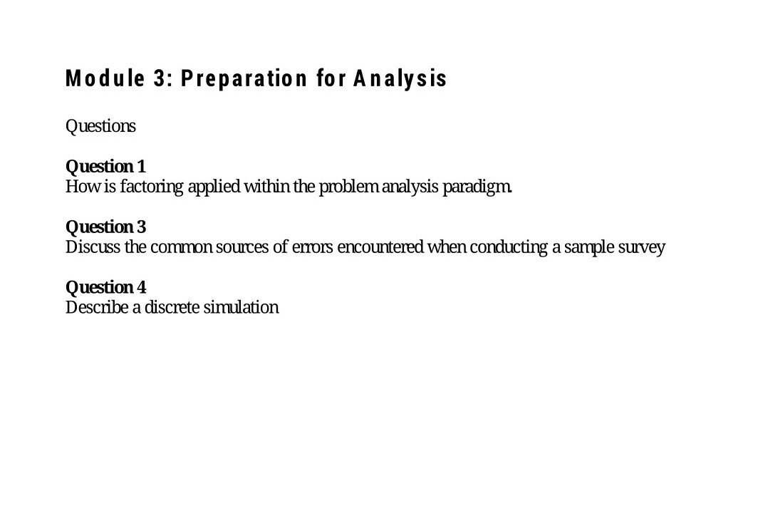 Solved Module 3 Preparation For Analysis Questions Question
