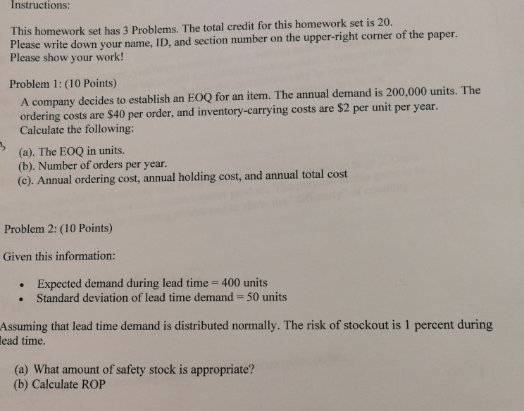 Solved Instructions This homework set has 3 Problems. The | Chegg.com