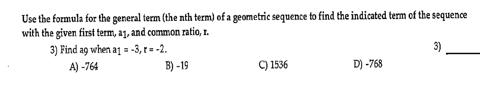 Solved Use the formula for the general term of a geometric | Chegg.com