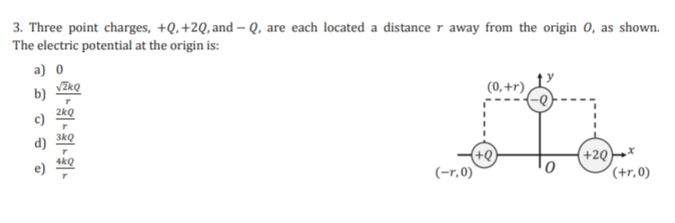 Solved Three point charges +Q, +2Q, and -Q, are each loacted | Chegg.com