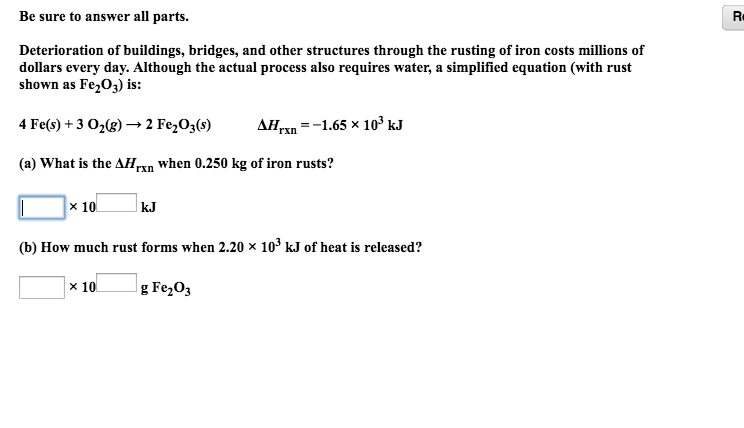 Solved Be sure to answer all parts. Deterioration of | Chegg.com