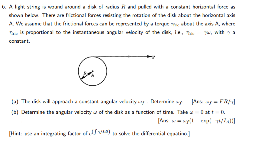 Solved A light string is wound around a disk of radius R and | Chegg.com