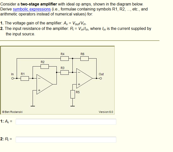 Solved Consider a two-stage amplifier with ideal op amps, | Chegg.com