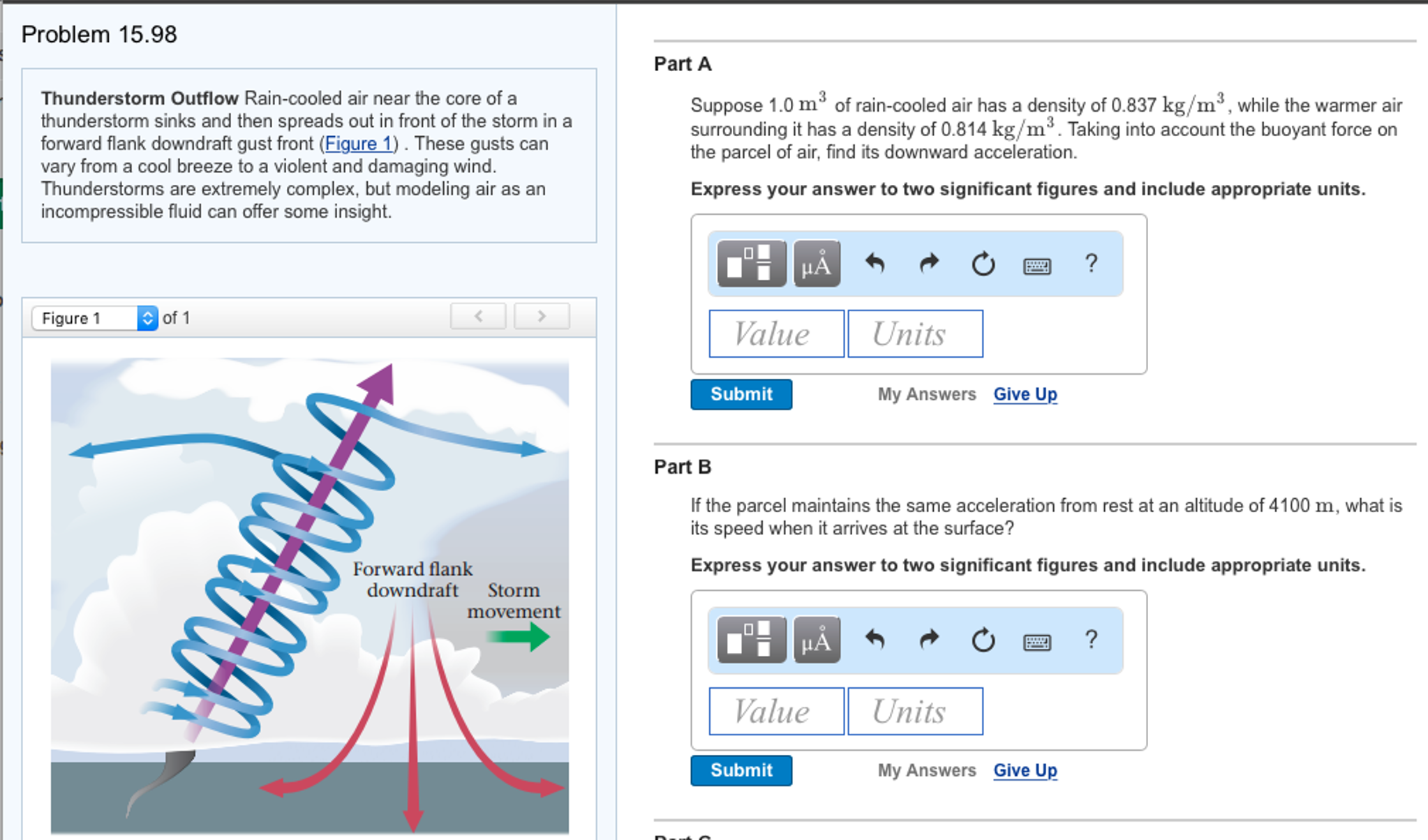 Solved Problem 15.98 Part A Thunderstorm Outflow Rain-cooled | Chegg.com