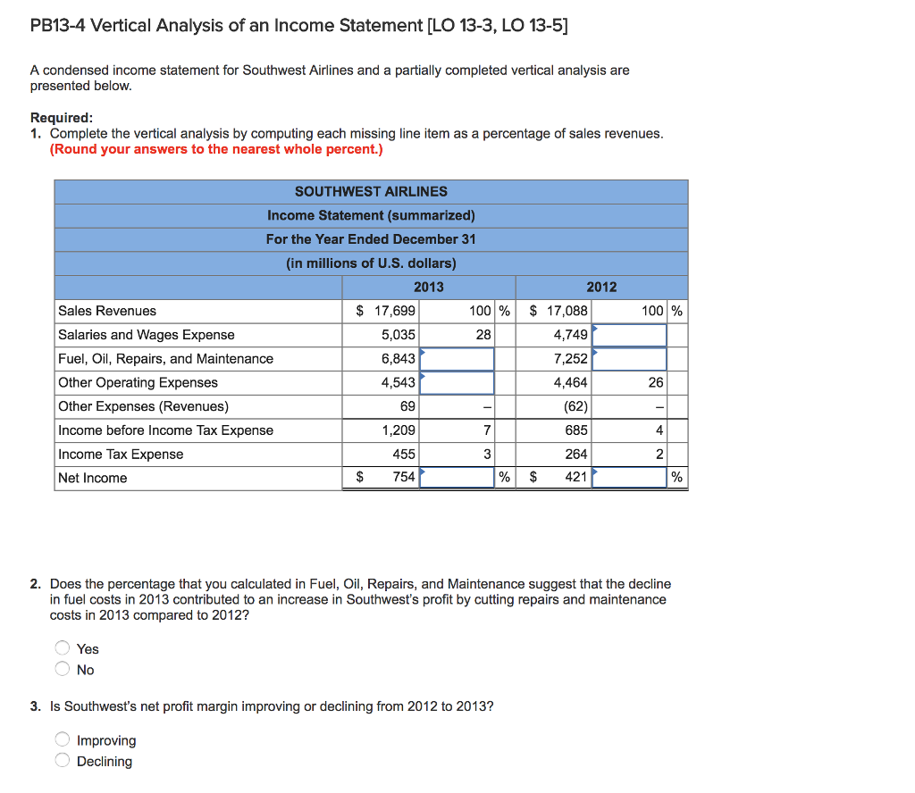 Solved PB13-4 Vertical Analysis of an Income Statement LO | Chegg.com