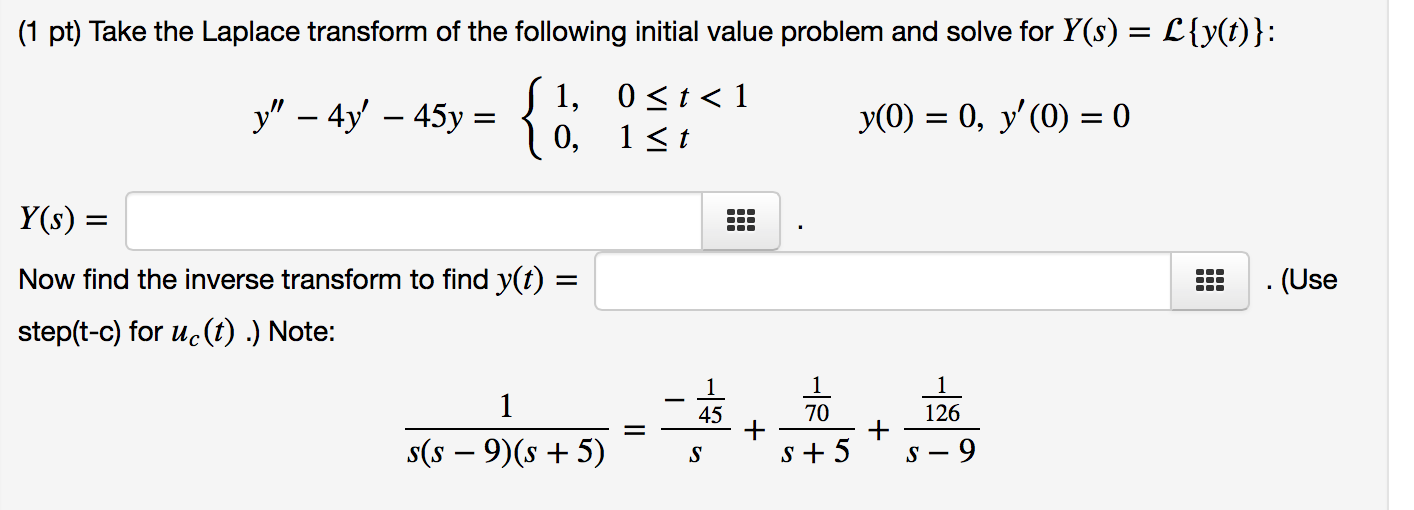 Solved (1 pt) Take the Laplace transform of the following | Chegg.com