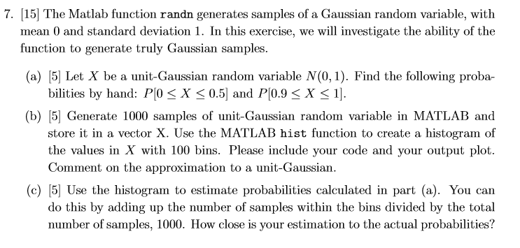 15] The Matlab function randn ger function to | Chegg.com