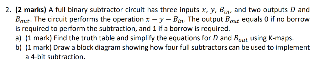 Solved 2· (2 marks) A full binary subtractor circuit has | Chegg.com