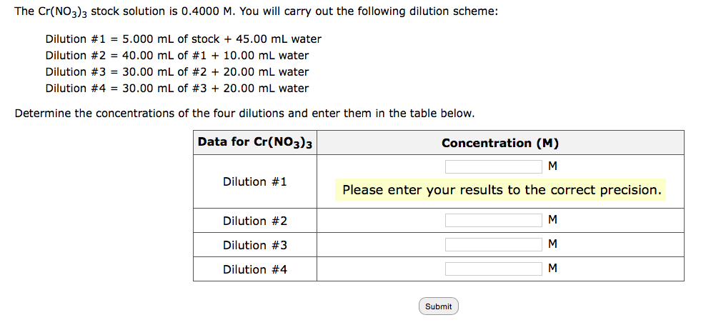 Solved Chem Lab Simple Dilution Help Please write out the | Chegg.com