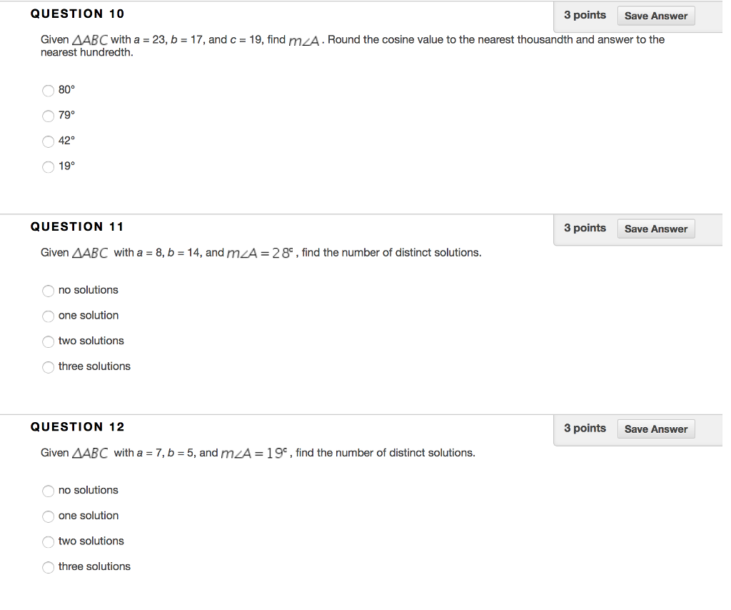 Solved QUESTION 13 3 pointsSave Answer Given AABC with a 4, | Chegg.com
