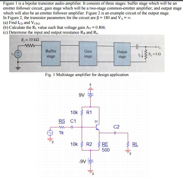 Solved Figure 1 is a bipolar transistor audio amplifier. It | Chegg.com