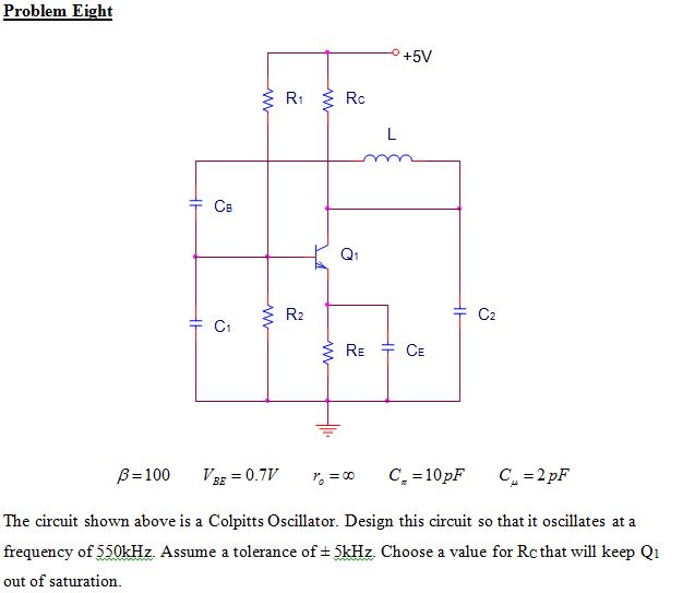 Solved The circuit shown is a Colpitts oscillator. Design | Chegg.com