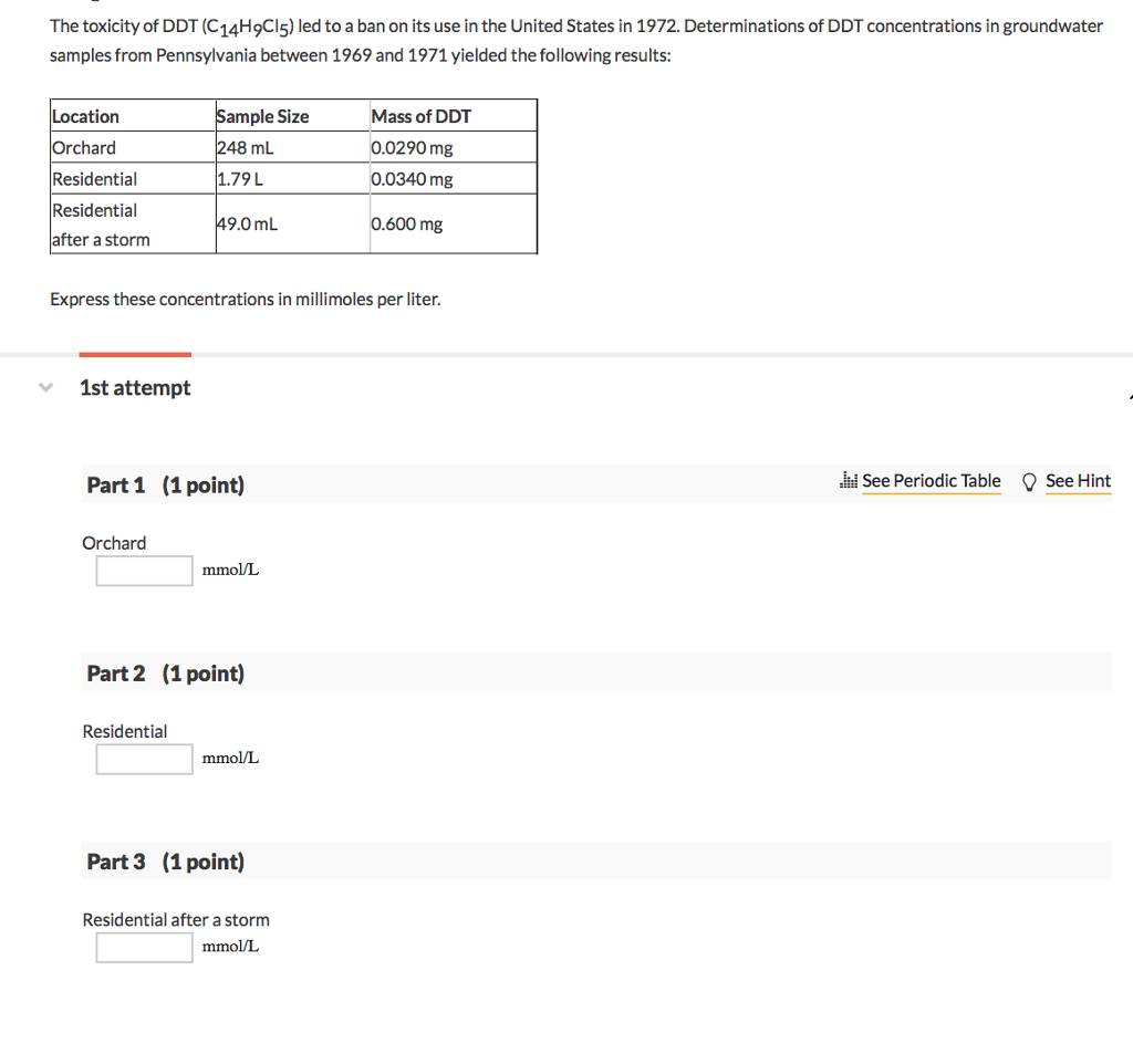 Solved The toxicity of DDT (C14H9Cl5) led to a ban on its | Chegg.com
