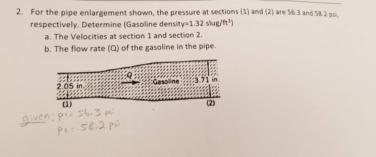 Solved 2. For the pipe enlargement shown, the pressure at | Chegg.com