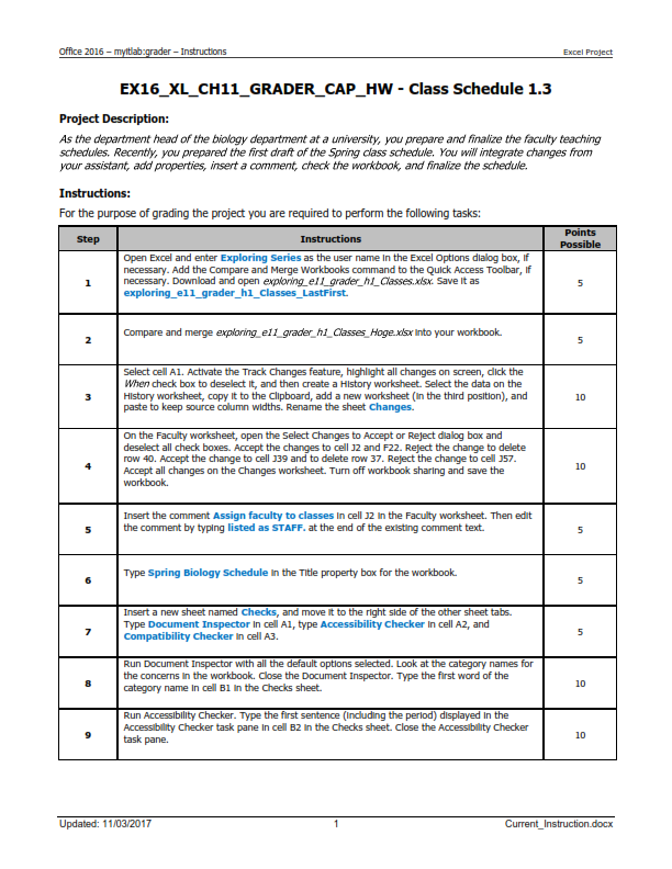 office 2016 Excel Project EX16_XL_CH11_GRADER_CAP_HW | Chegg.com