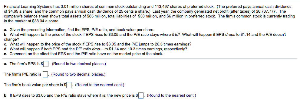 Solved Financial Learning Systems has 3.01 million shares of | Chegg.com