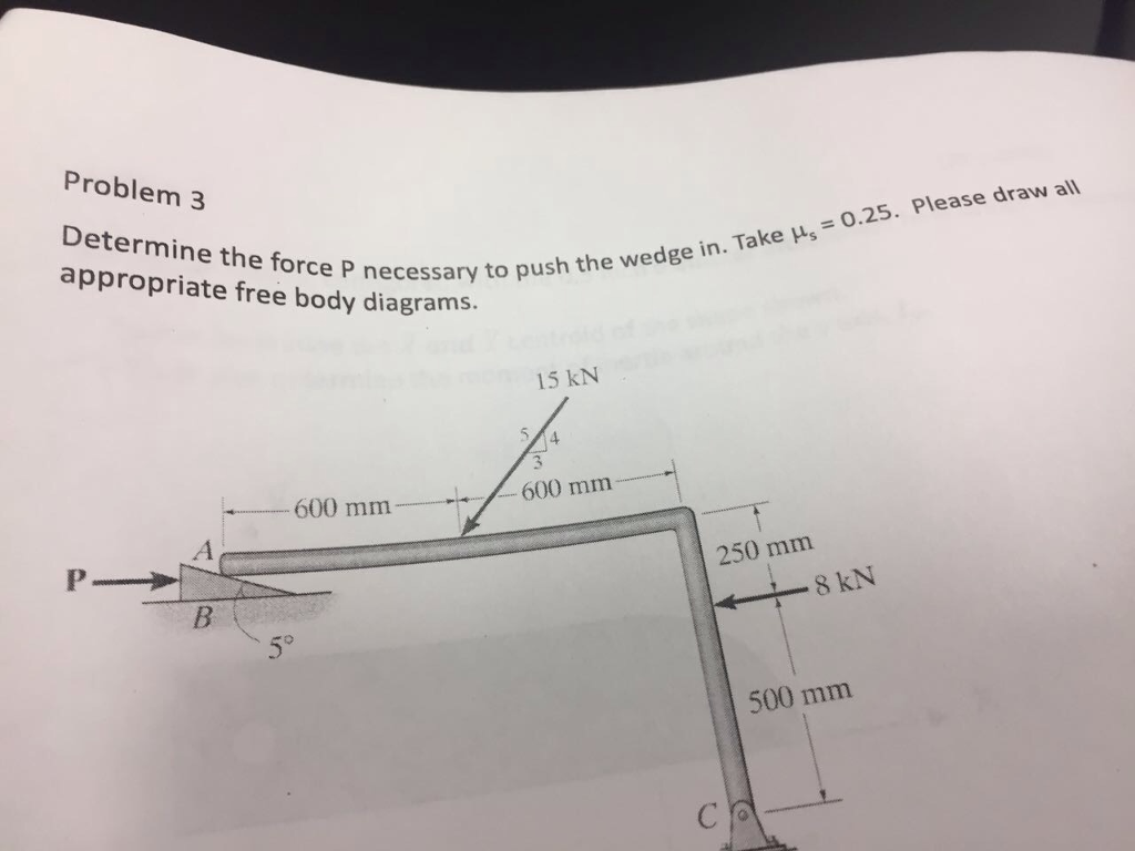 Solved Determine the force P necessary to push the wedge in | Chegg.com