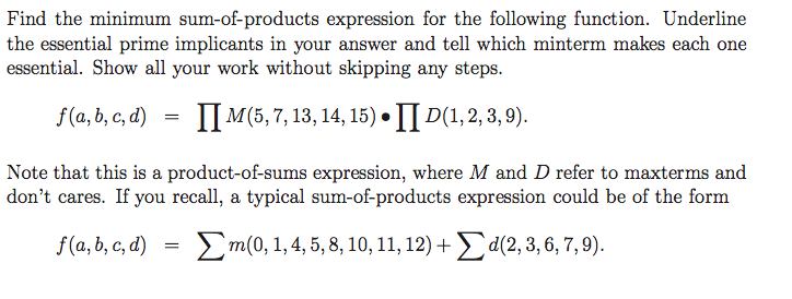 Solved Find The Minimum Sum Of Products Expression For The 