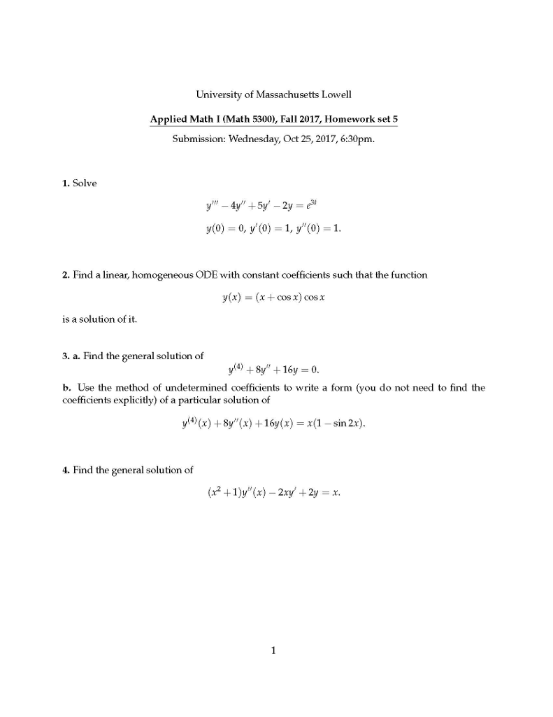 Solved University of Massachusetts Lowell Applied Math I | Chegg.com