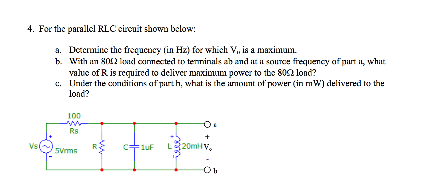 3. For the parallel RLC circuit shown below, | Chegg.com