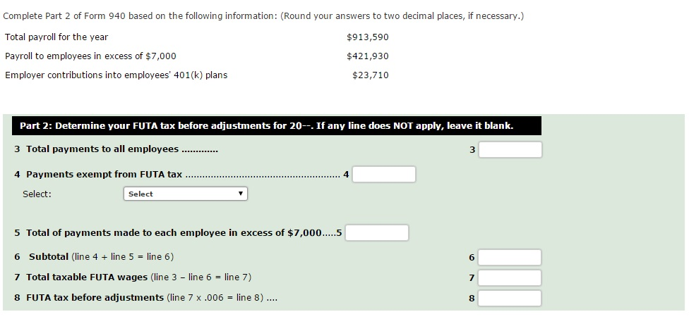 Complete Part 2 of Form 940 based on the following | Chegg.com