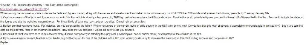 Solved View the PBS Frontline documentary Poor Kids" at the | Chegg.com
